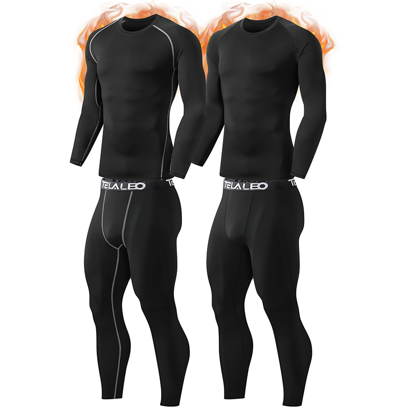 TELALEO 2 Set Mens Thermal Underwear Fleece Lined Long Johns 4 Pcs Base ...