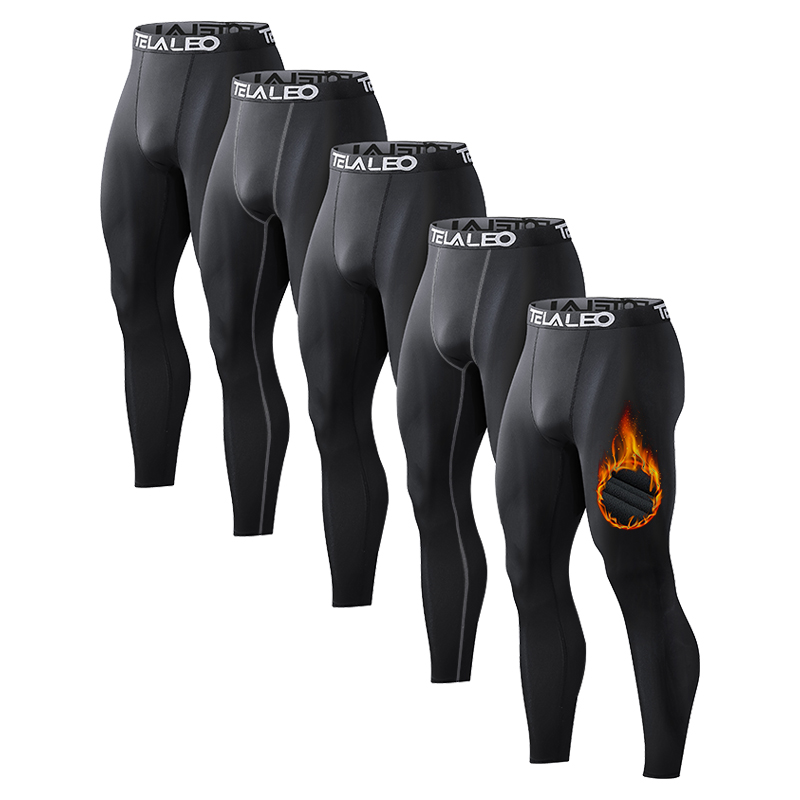 5 or 4 Pack Men’s Thermal Compression Pants Fleece Lined Sports Tights ...