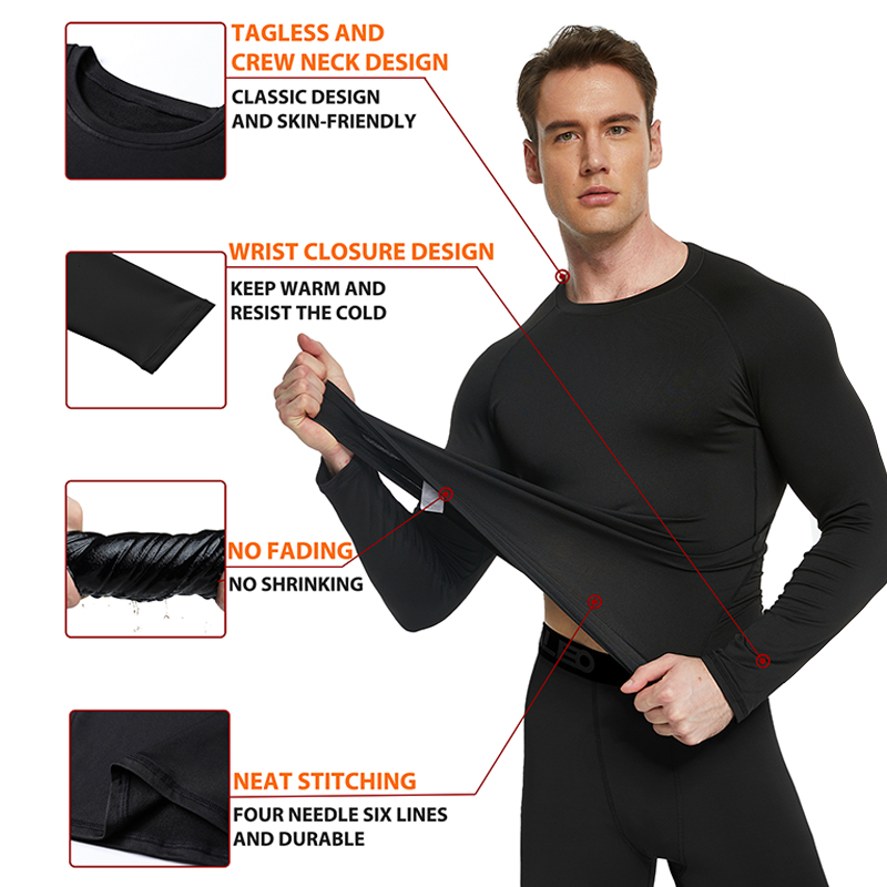 TELALEO Mens Thermal Long Underwear Set Fleece Lined Base Layer Shirts ...