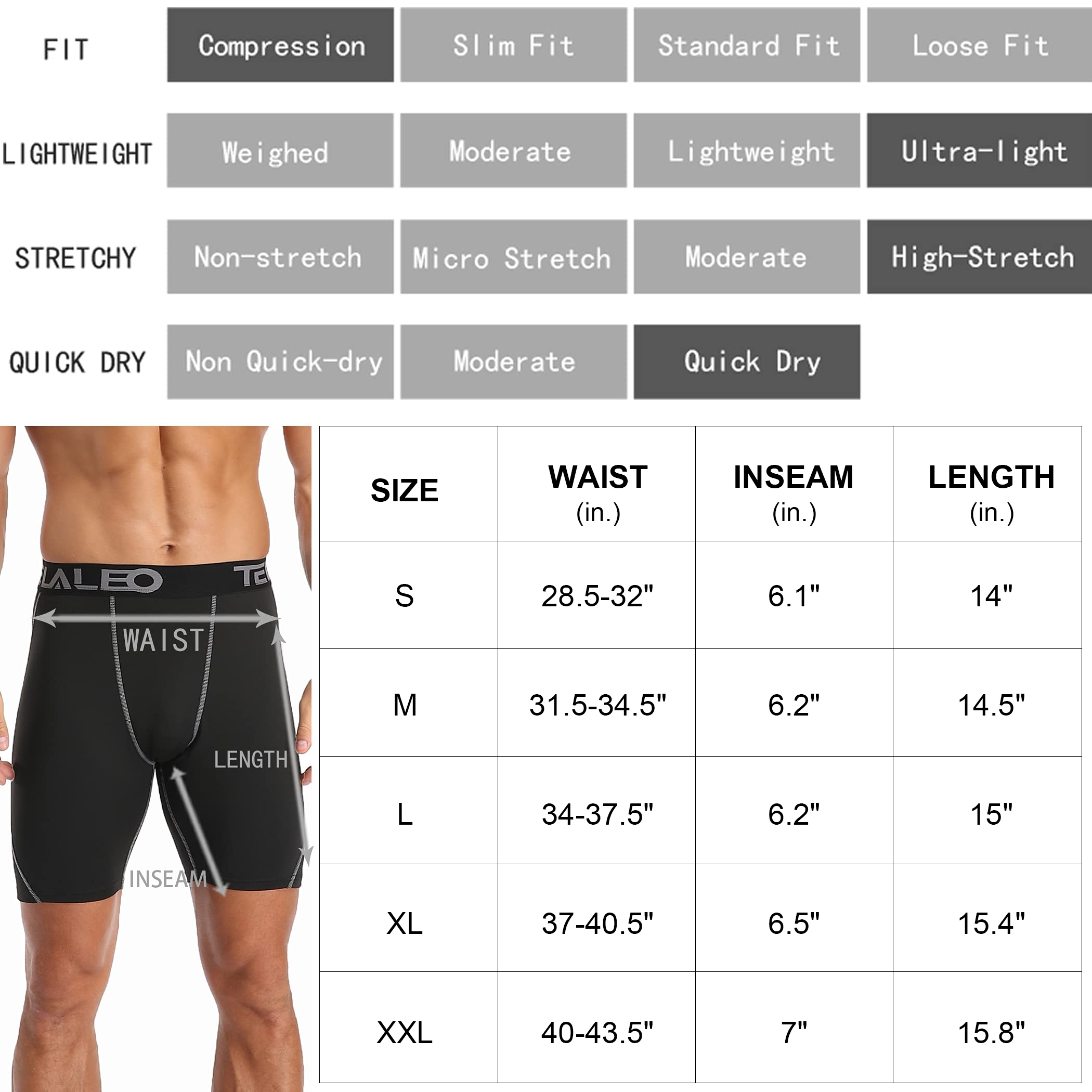 TELALEO 6 or 5 Pack Compression Shorts for Men Spandex Sport Shorts ...