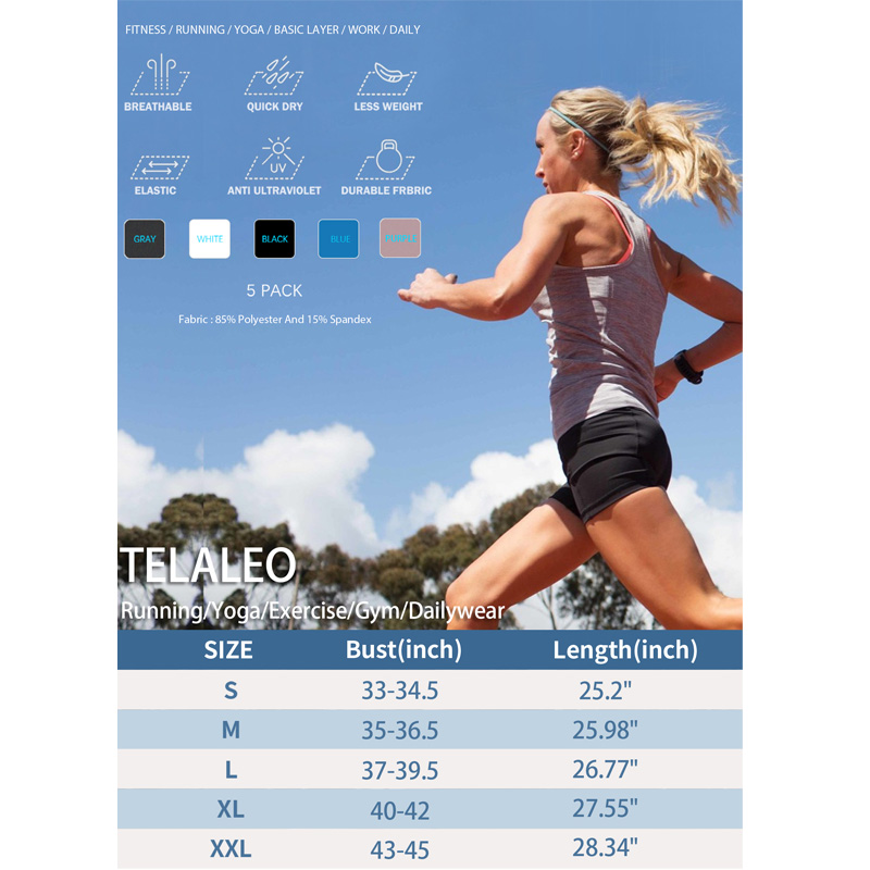 TELALEO 5 Pack Workout Tank Tops for Women Sleeveless Athletic Yoga Gym ...
